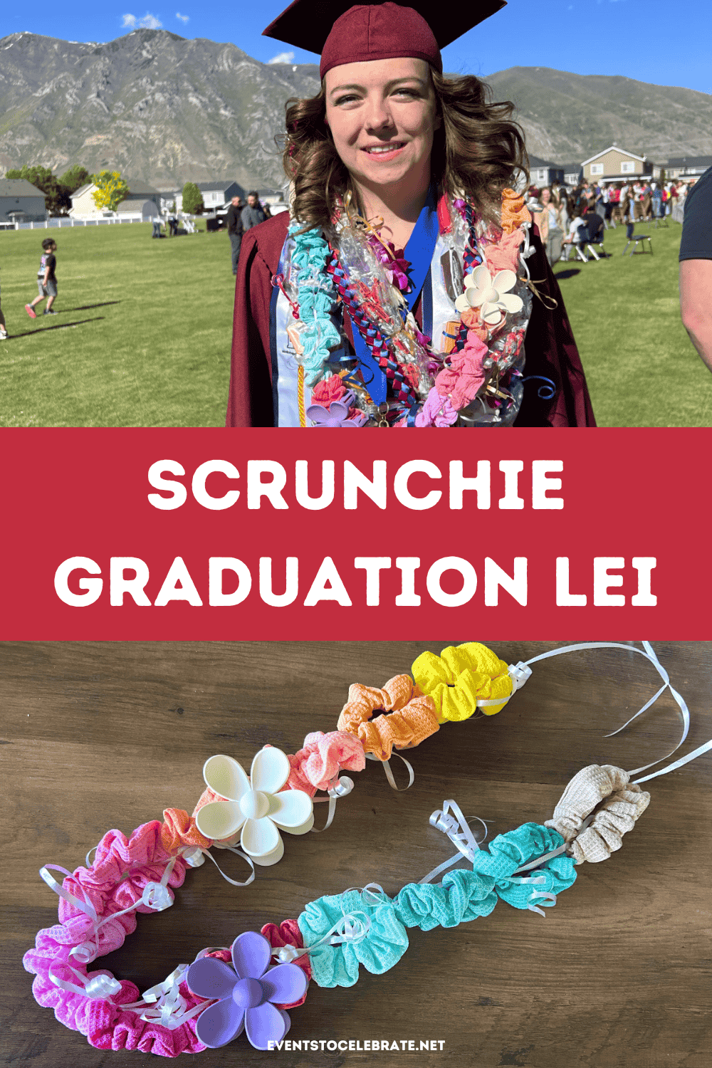 Graduation Lei Made With Scrunchies - Party Ideas for Real People