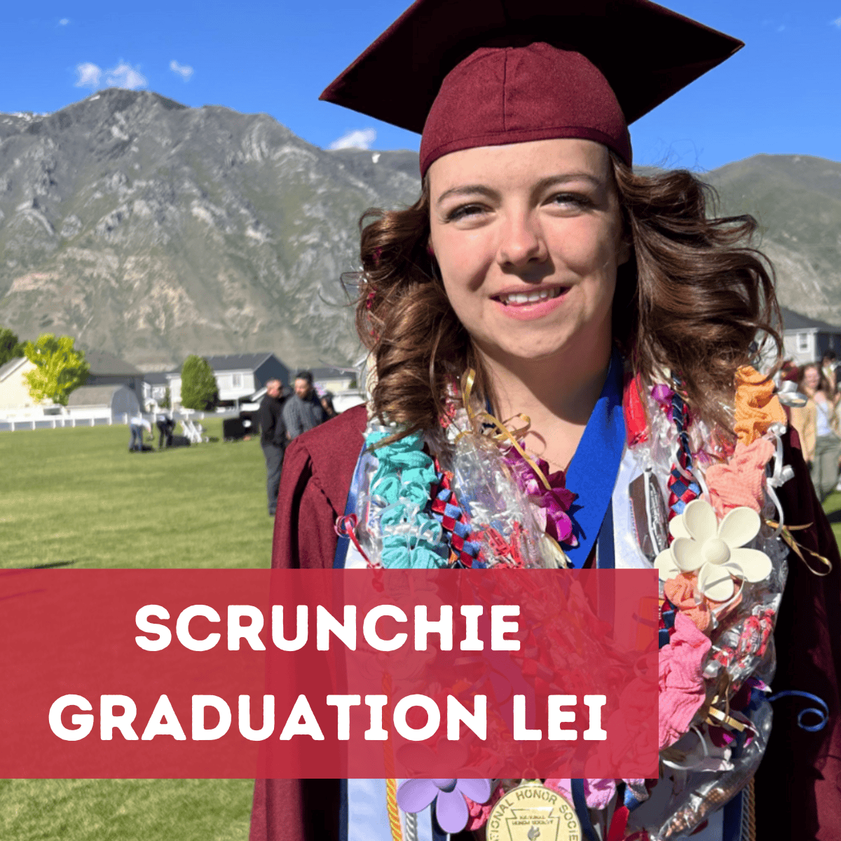 Graduation Lei Made With Scrunchies - Party Ideas for Real People