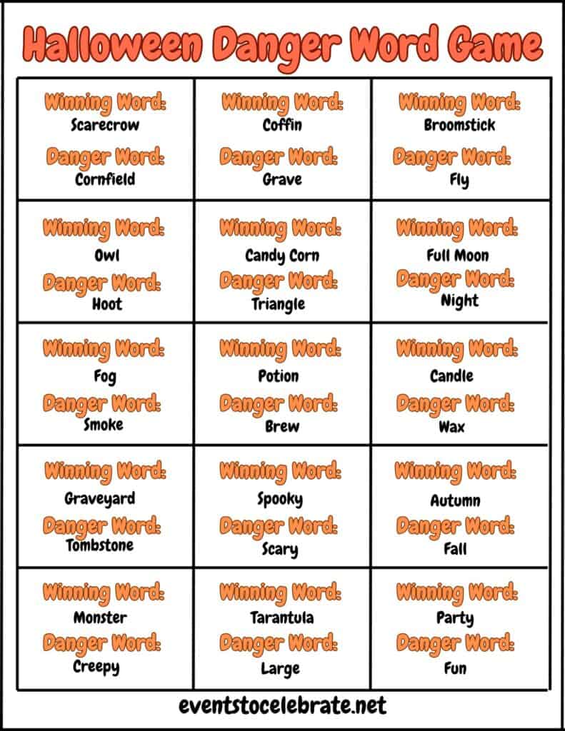 Fun Halloween Danger Word Game - Free Printable - Party Ideas for Real ...